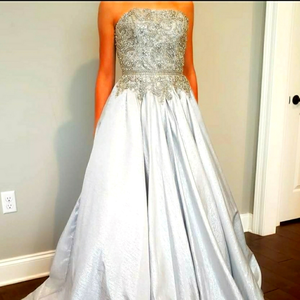 Silver Platinum Pewter Homecoming Pageant Dress - Gem